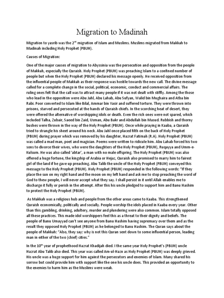 Migration To Madinah | PDF | Muhammad | Prophets And Messengers In Islam