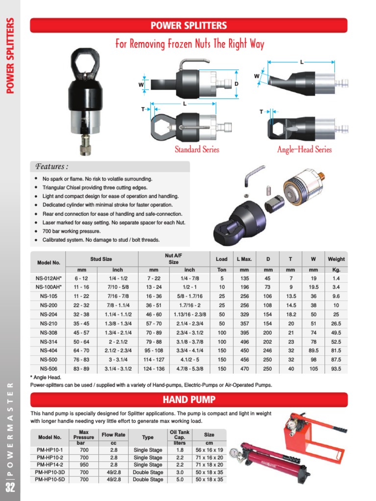 Hydraulic Nut Splitters | PDF | Pump | Tools