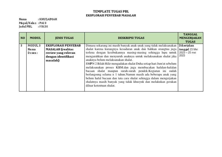 Template PBL Eksplorasi Penyebab Masalah | PDF