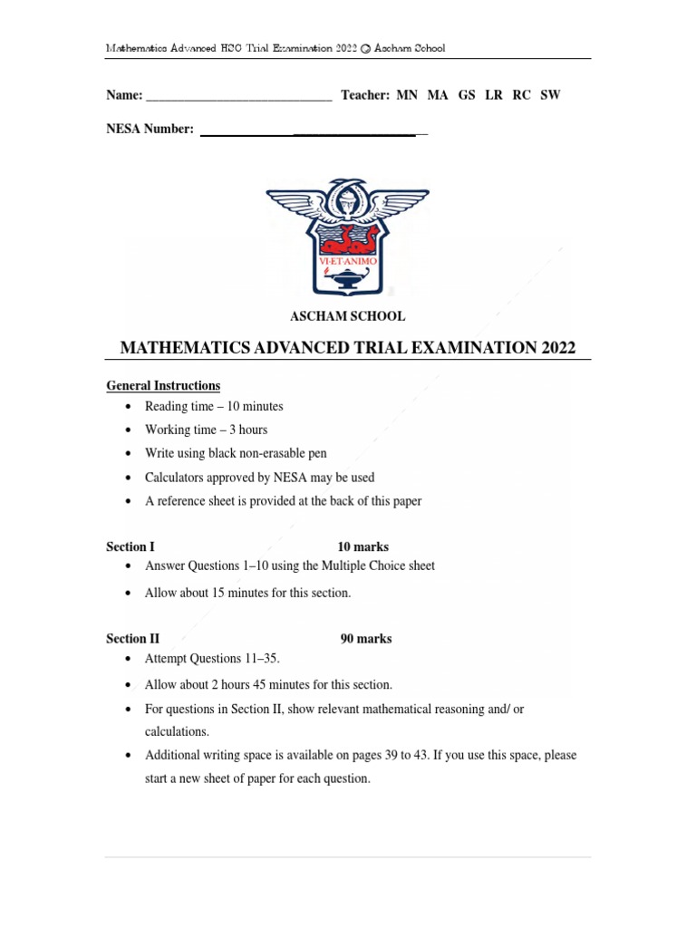 Ascham 2022 2U Trials & Solutions | PDF | Probability Distribution | Mathematics