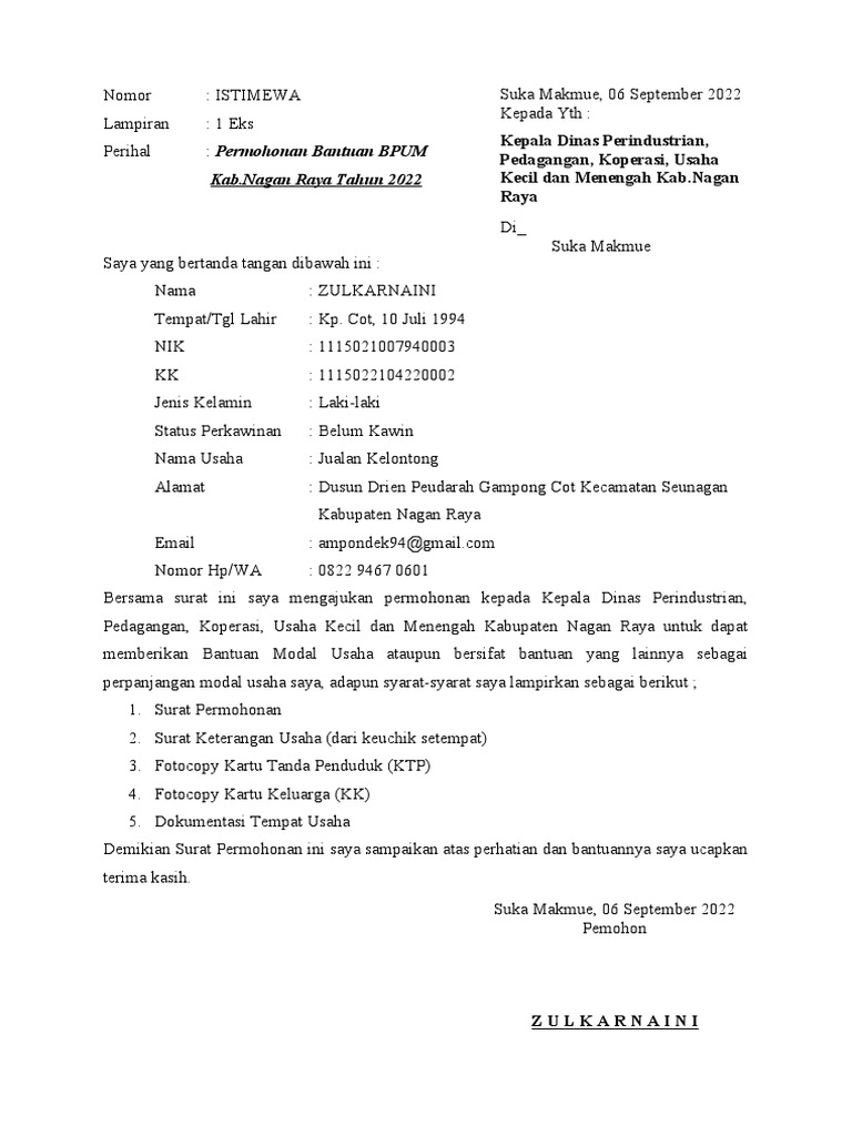 Surat Permohonan Umkm | PDF