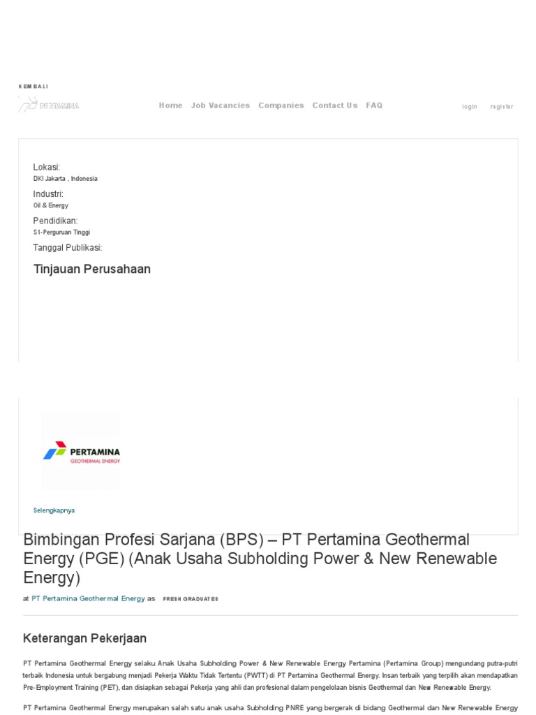 Lowongan BPS PT Pertamina Geothermal Energy | PDF