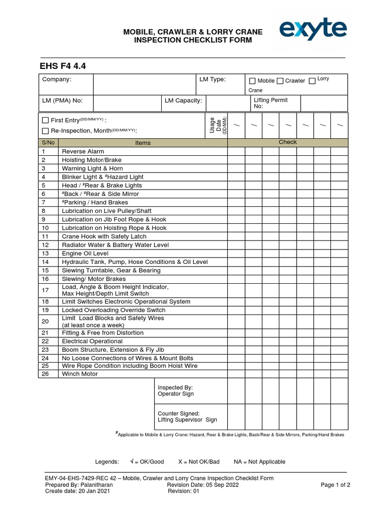 Crane Inspection Checklist Form | PDF | Crane (Machine) | Truck