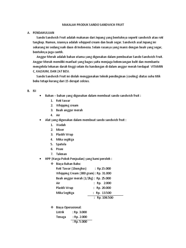 Makalah Produk Sando Sandwich Fruit | PDF