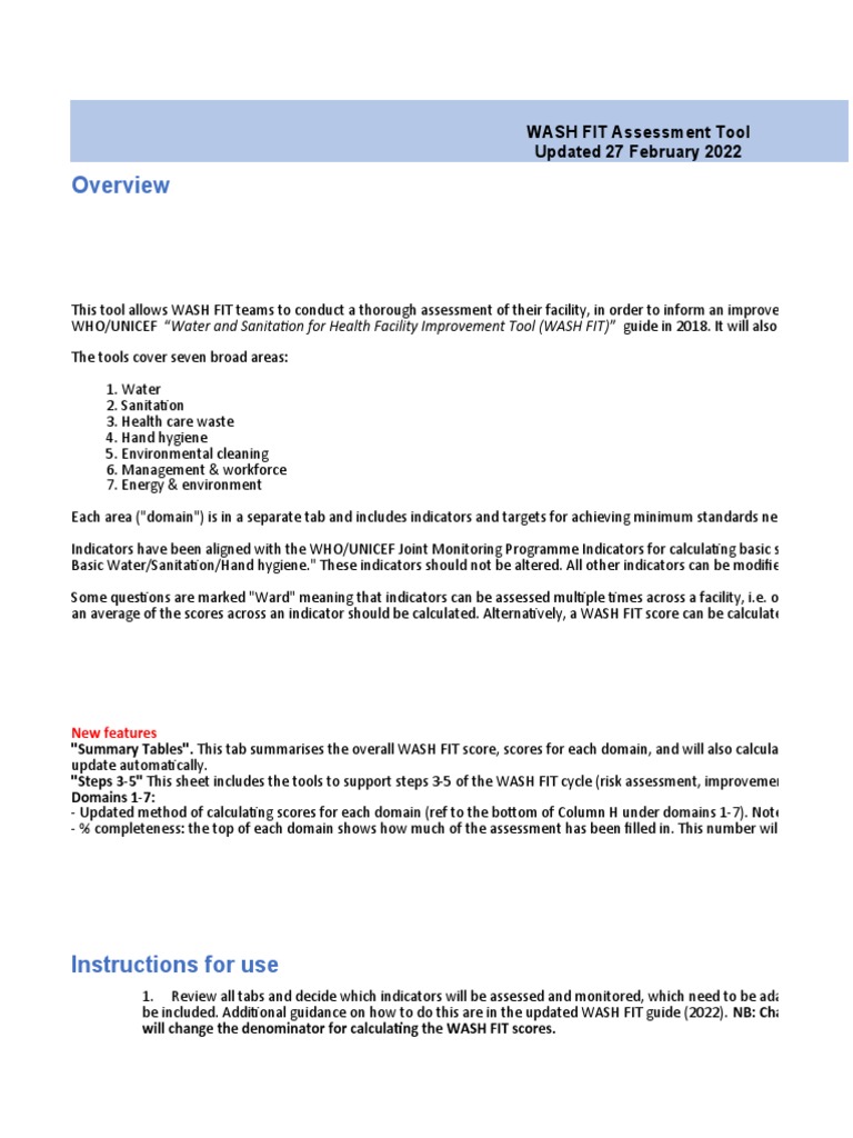 WASH FIT Assessment Tool Master 27 Feb 2022 | Download Free PDF ...