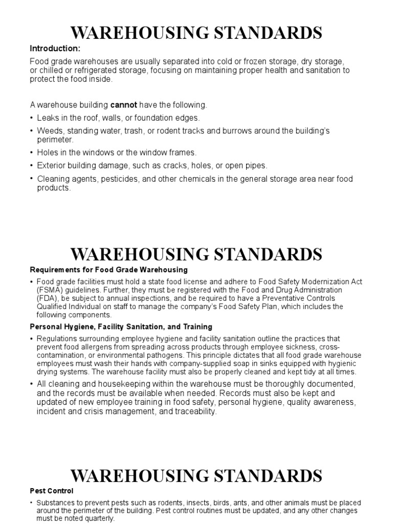 Warehousing Standards | PDF | Warehouse | Food Safety