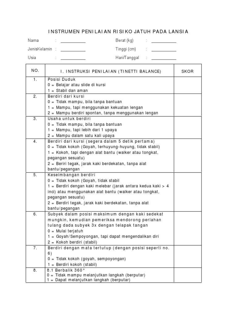 Ok Instrumen Penilaian Risiko Jatuh Pada Lansia PDF | PDF