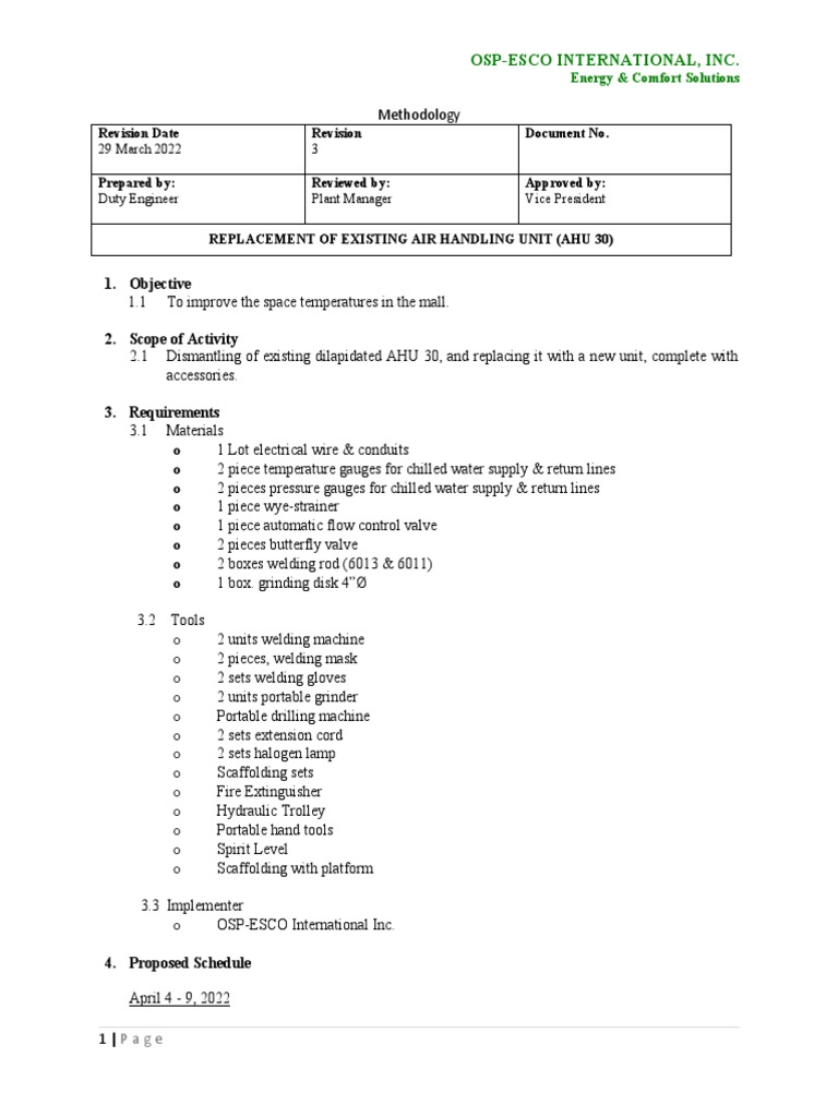 AHU Replacement Methodology - ACM - Rev.03 | PDF