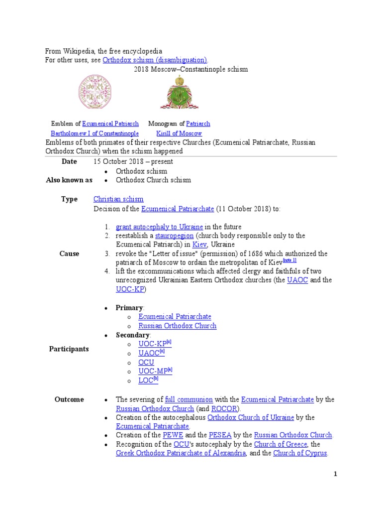 Orthodox Schism | Download Free PDF | Russian Orthodox Church | Eastern ...