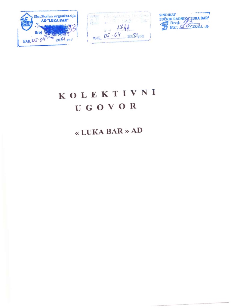 Luka Bar Kolektivni Ugovor 1 | PDF