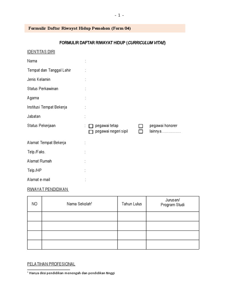 Form (04) Formulir Daftar Riwayat Hidup Pemohon | PDF