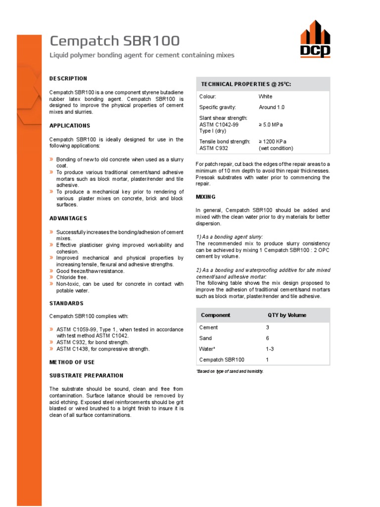 Cempatch SBR 100 | PDF | Concrete | Adhesive