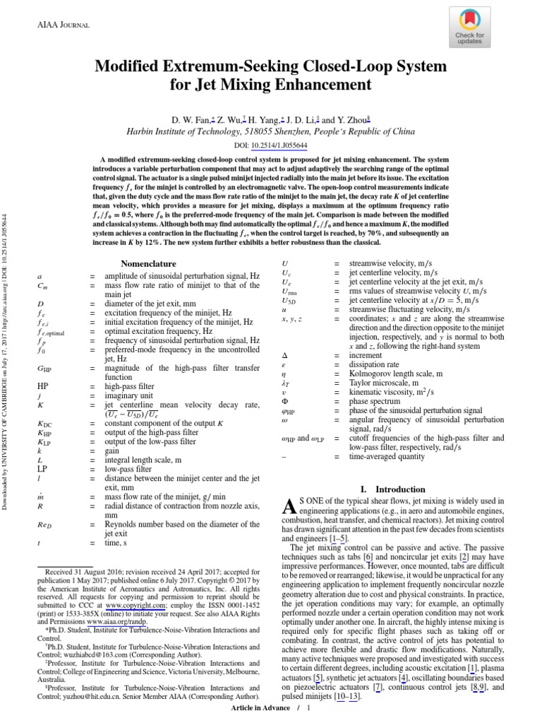 9.fan Et Al. - 2017 - Modified Extremum-Seeking Closed-Loop System For Jet Mixing Enhancement ...