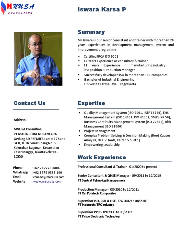 CV Consultant - Iswara Karsa P | PDF | Iso 9000 | Internal Audit