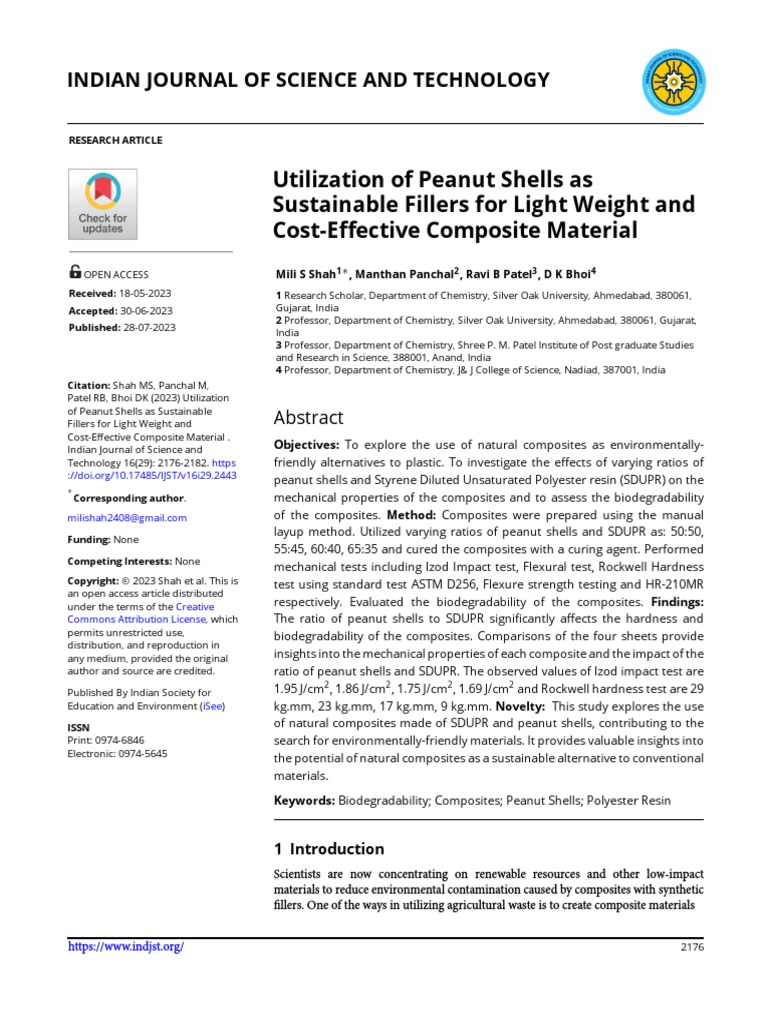 Utilization of Peanut Shells As Sustainable Fillers For Light Weight ...