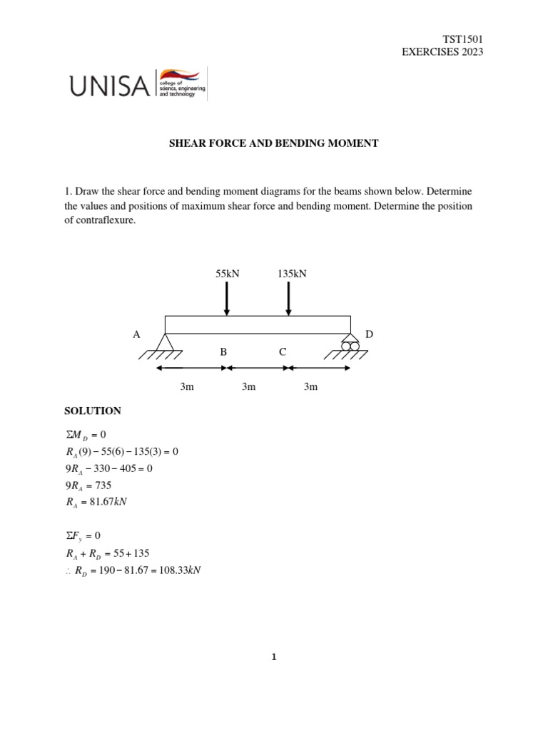 Shear Force and Bending Moment Exercises S2 2023 | PDF