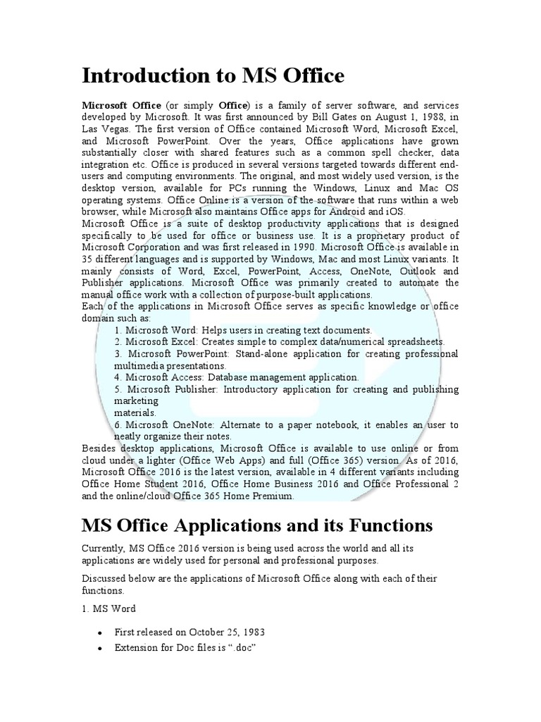 MS Office Overview and Applications | PDF | Microsoft Office ...