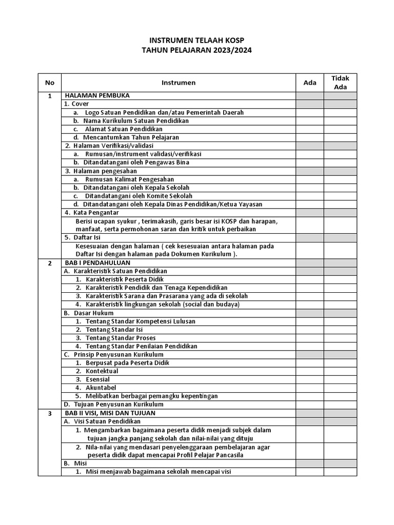 Instrumen Telaah Kosp | PDF
