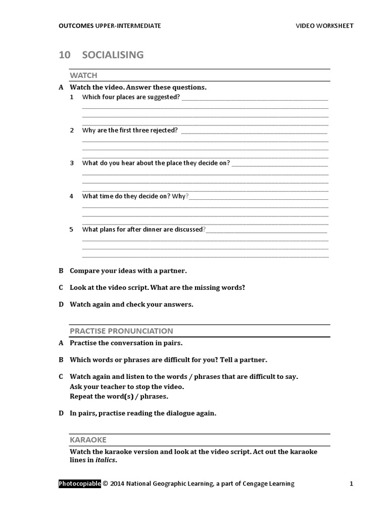 Outcomes Upper-Intermediate Worksheets Unit 10 7 Nov 12 | PDF