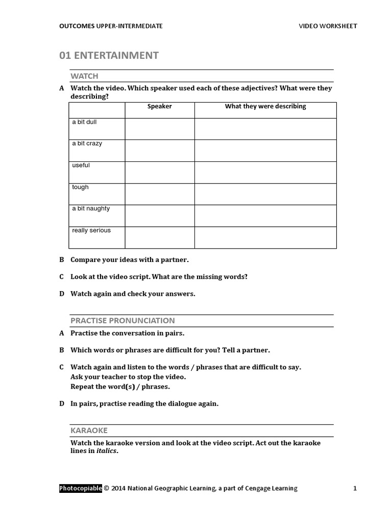 Upper-Intermediate Video Worksheet | PDF