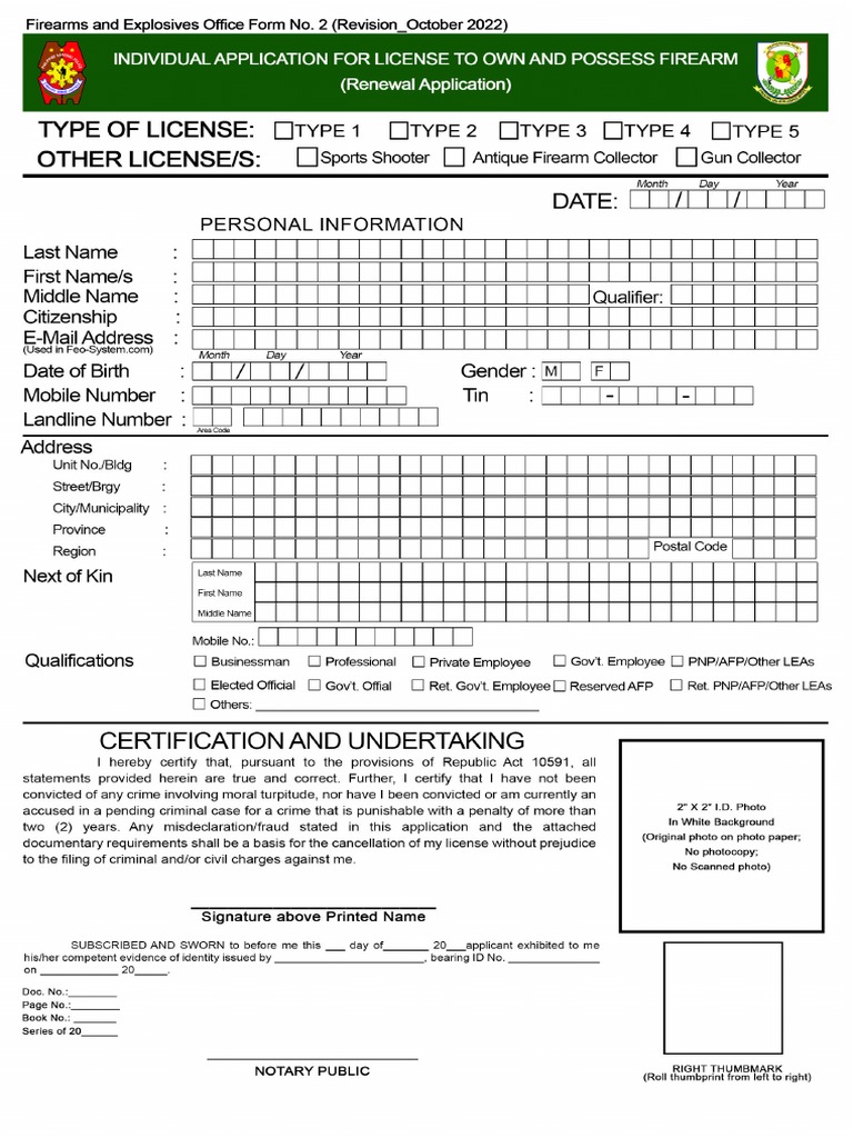 FEO FORM No. 2 LTOPF Renewal Application | PDF