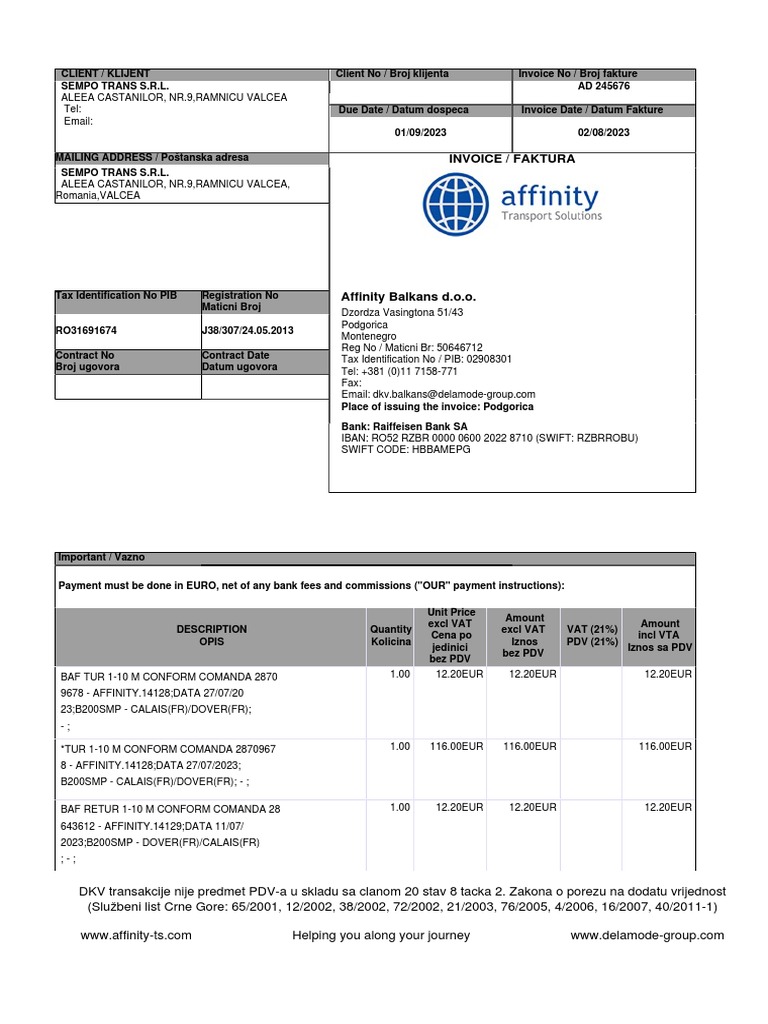 Factura - Ad 245676 - Sempo Trans S.R.L. | PDF | Banking | Money