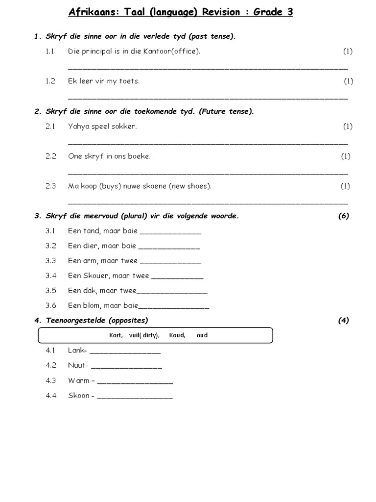 Afrikaans Assessment Revision Taal | PDF