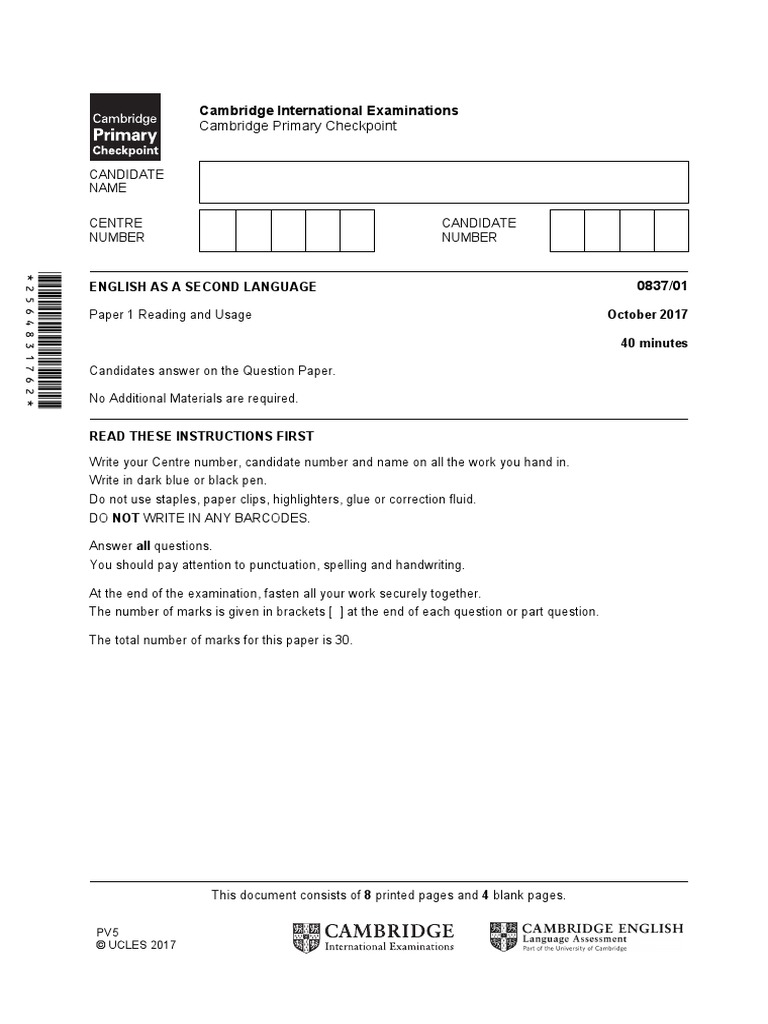 October 2017 CAIE P1 Questions 0837 English As A Second Language ...