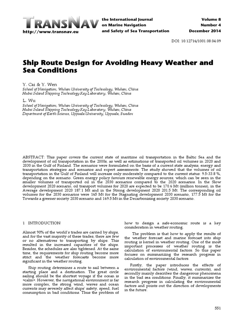 Ship Route Design For Avoiding Heavy Weather and Sea Conditions | PDF ...