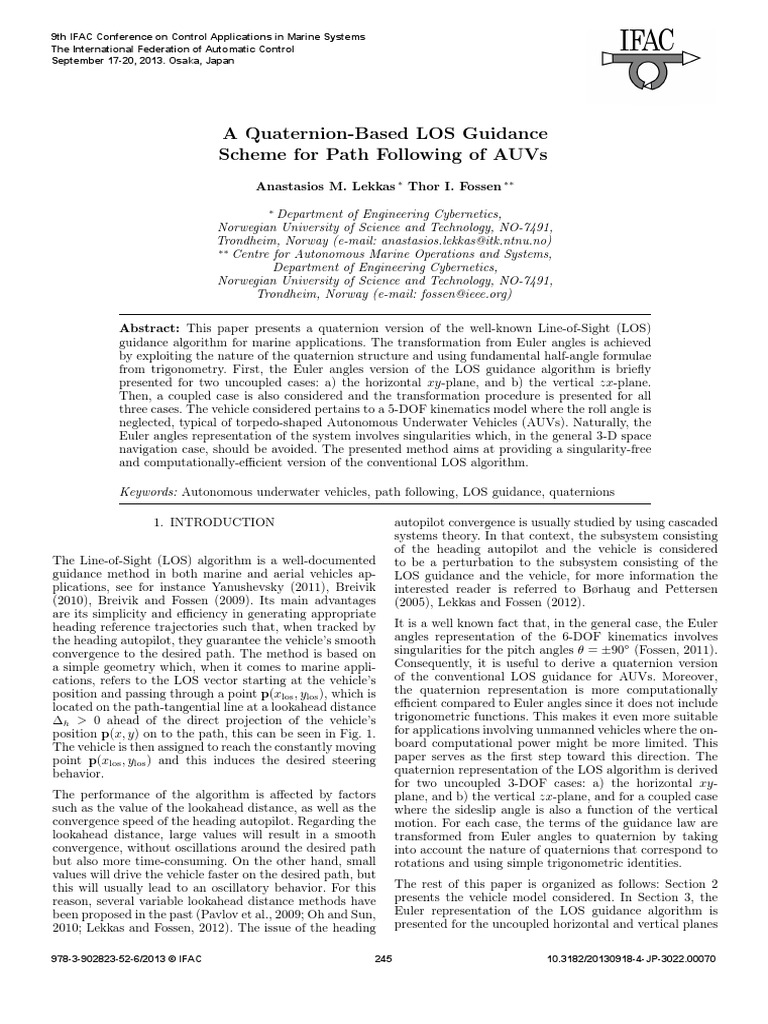 A Quaternion-Based LOS Guidance Scheme For Path Following of AUVs | PDF ...