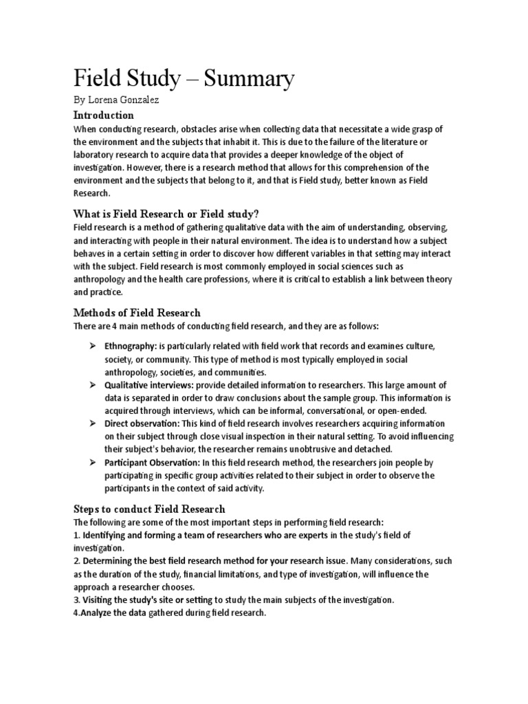 Summary - Field Study | PDF | Field Research | Qualitative Research