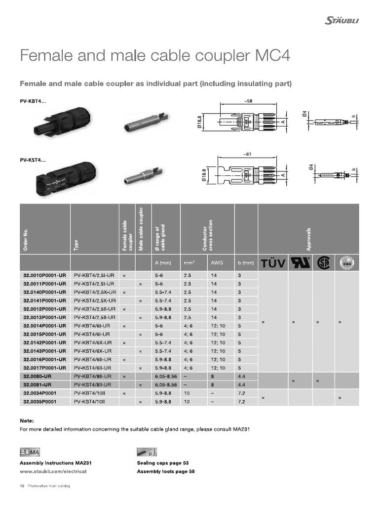 Staubli MC4 Datasheet | PDF