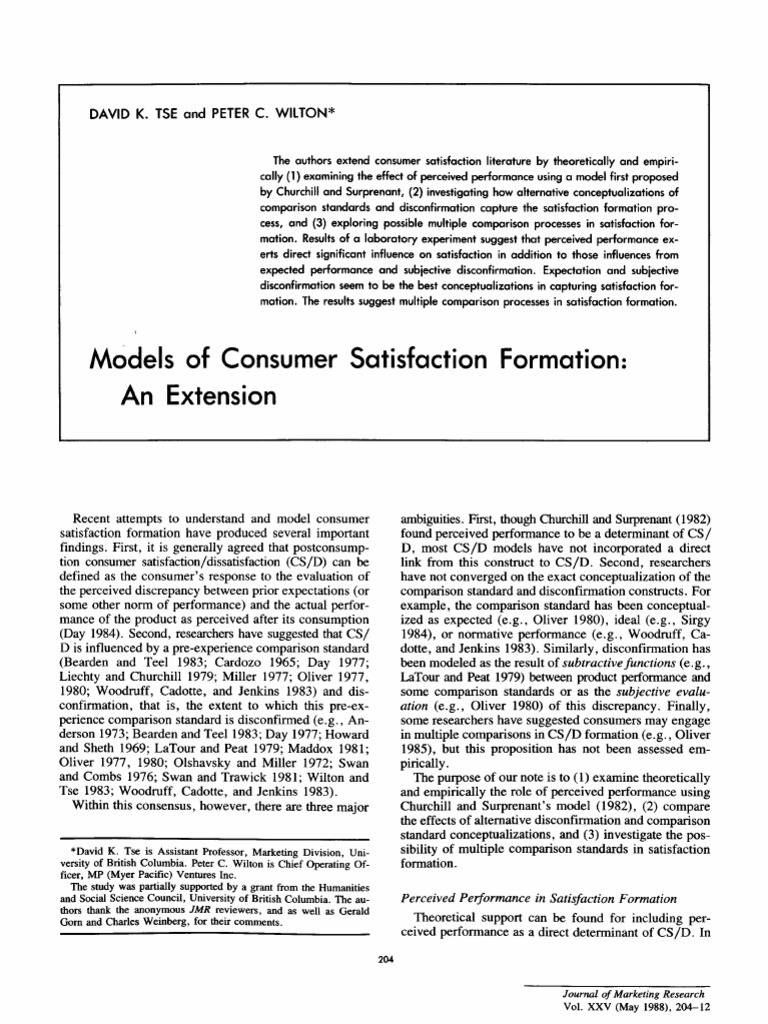 Extending Consumer Satisfaction Models | PDF | Customer Satisfaction ...