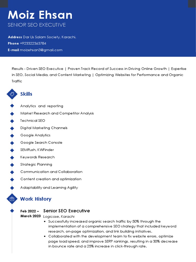 Moiz Ehsan CV (Senior SEO Executive) | PDF | Business