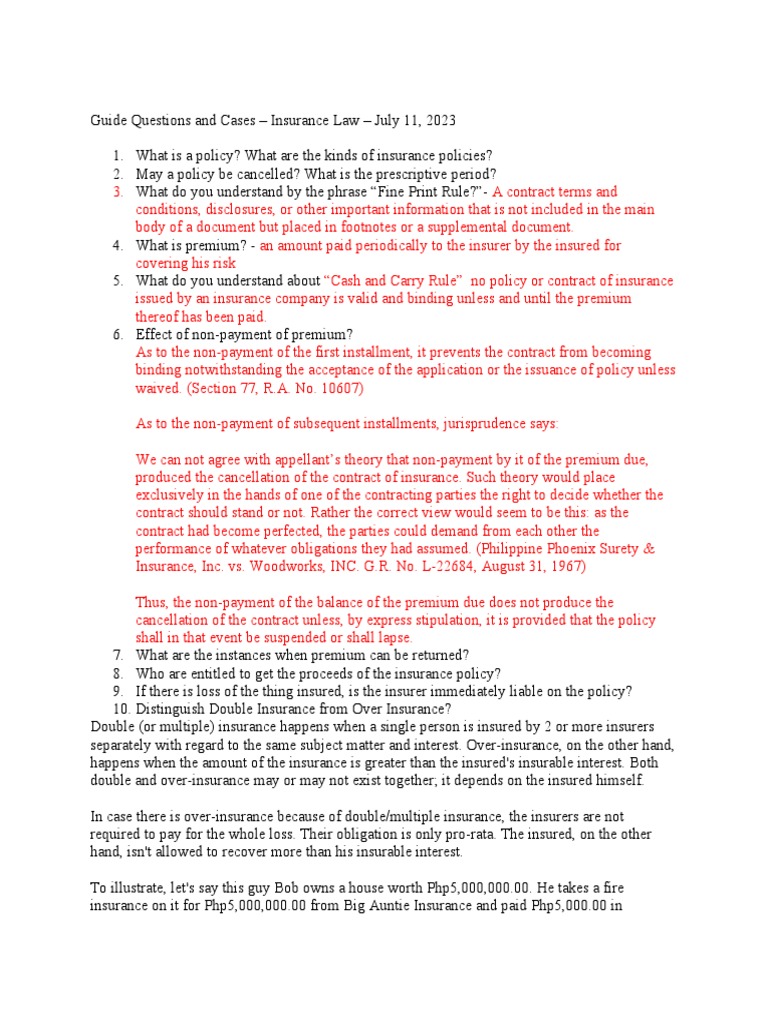 Insurance Law Guide: Key Concepts and Cases | PDF | Insurance | Reinsurance