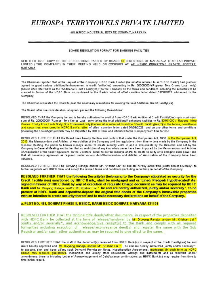 Board Resolution Interim | PDF | Banks | Business Law