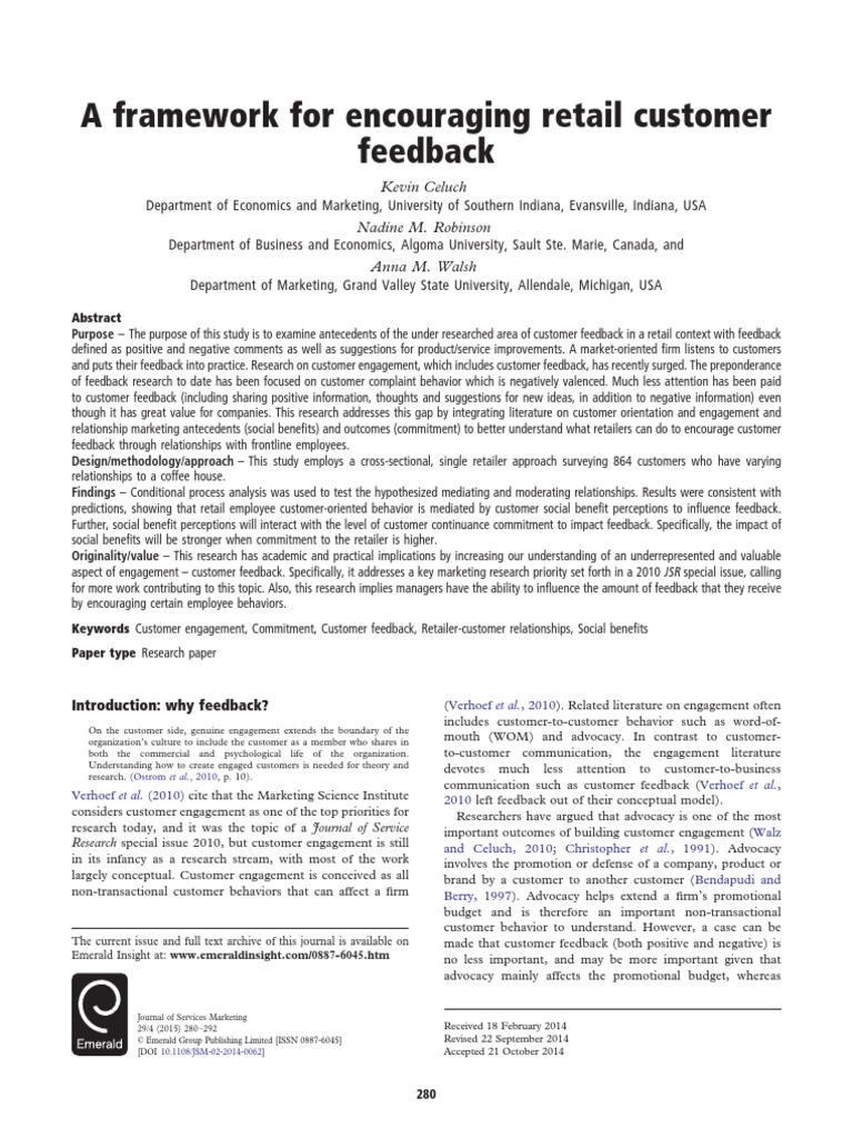 C (2014) A Framework For Encouraging Retail Customer Feedback | PDF ...