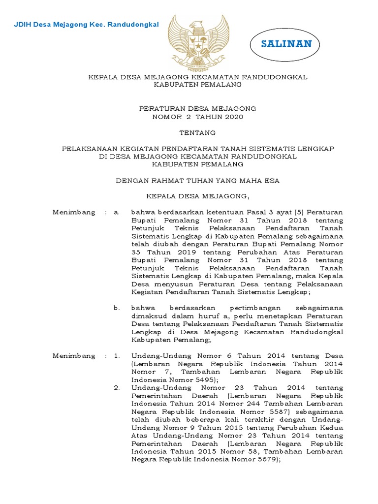 Perdes PTSL Desa CHK | PDF