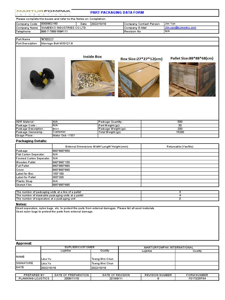 Packaging Form W705317 | PDF | Packaging And Labeling | Pallet