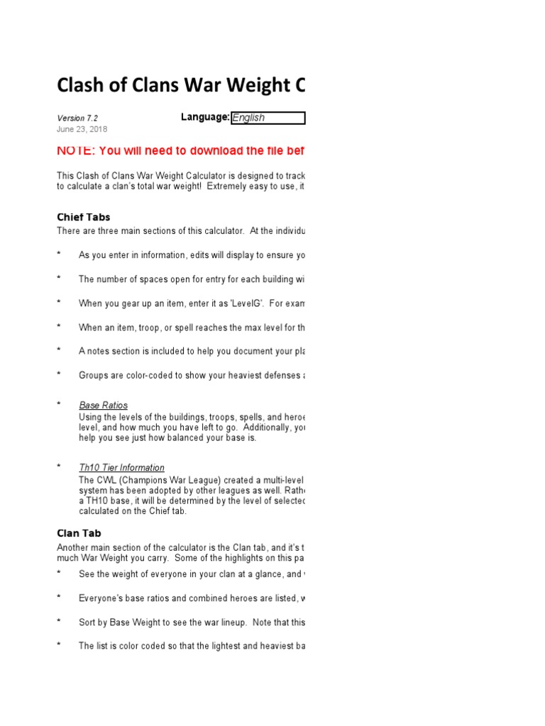 Clash of Clans War Weight Tool | PDF | Computers | History