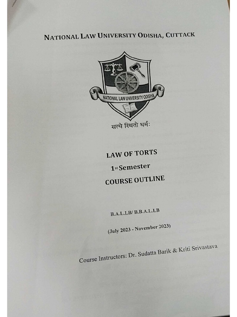 Course Outline of Law of Torts | PDF