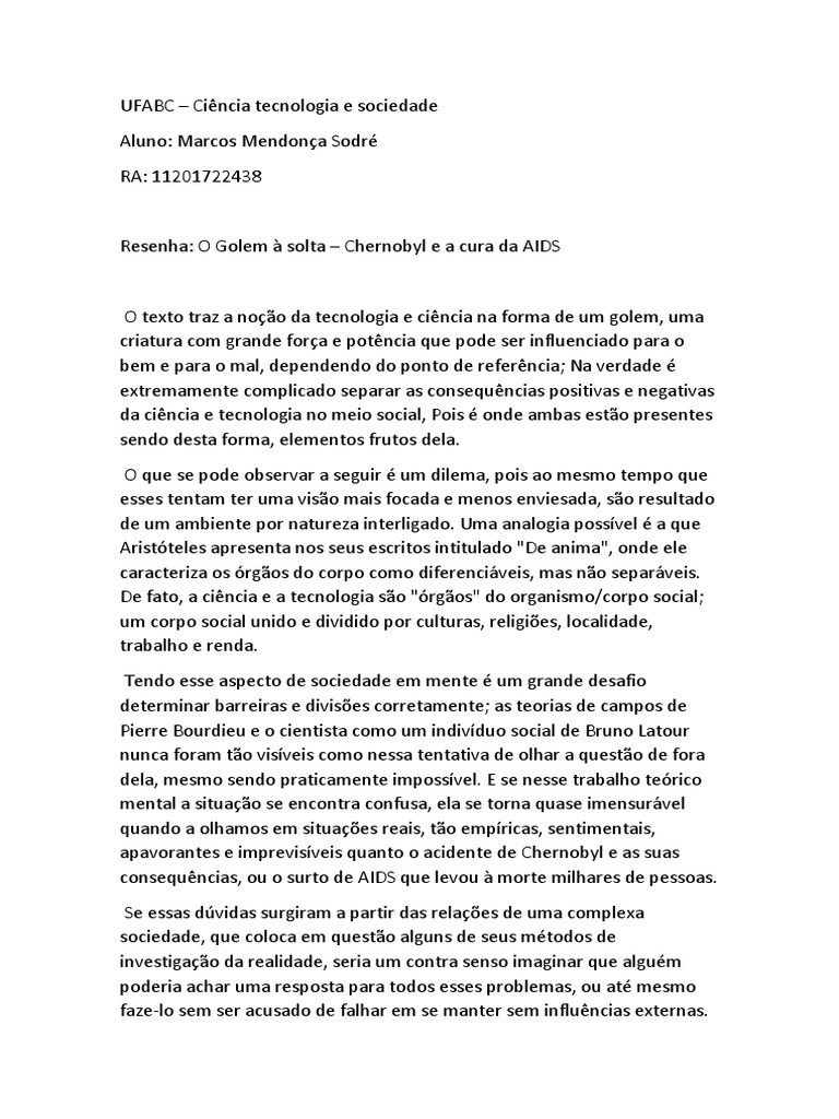 Resenha - O Golem À Solta | PDF | Science | Sociologia