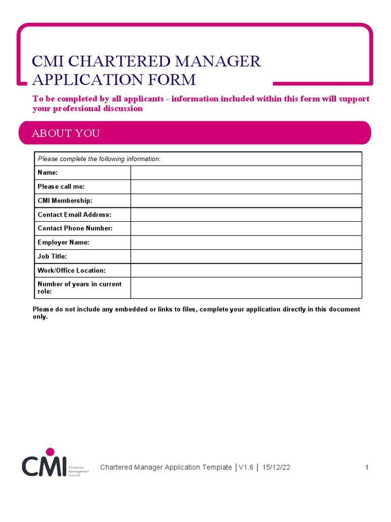 Chartered Manager Application Template Full Assessment | PDF ...