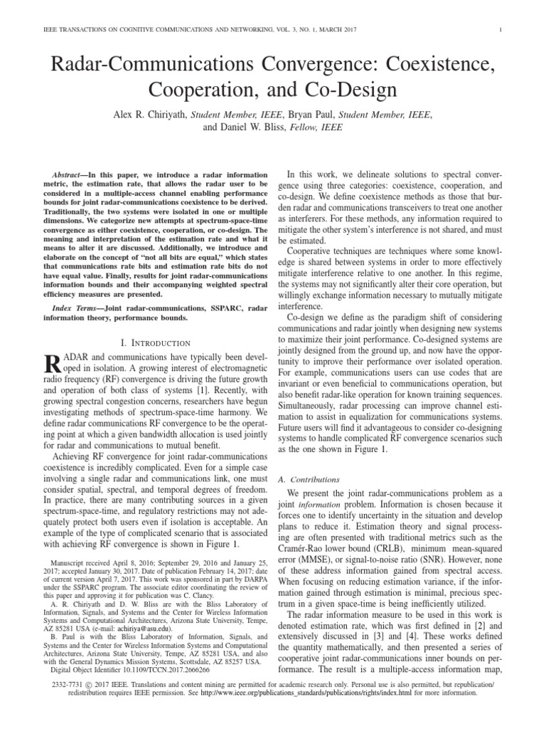 Radar-Communications Convergence: Coexistence, Cooperation, and Co ...
