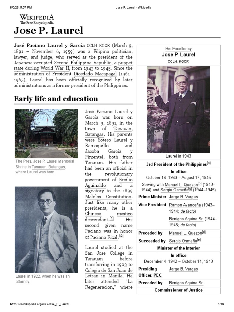 Jose P. Laurel - Wikipedia | PDF | President Of The Philippines | World Politics