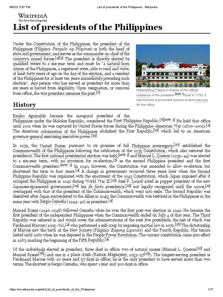 Presidents of the Philippines Overview | PDF | President Of The ...