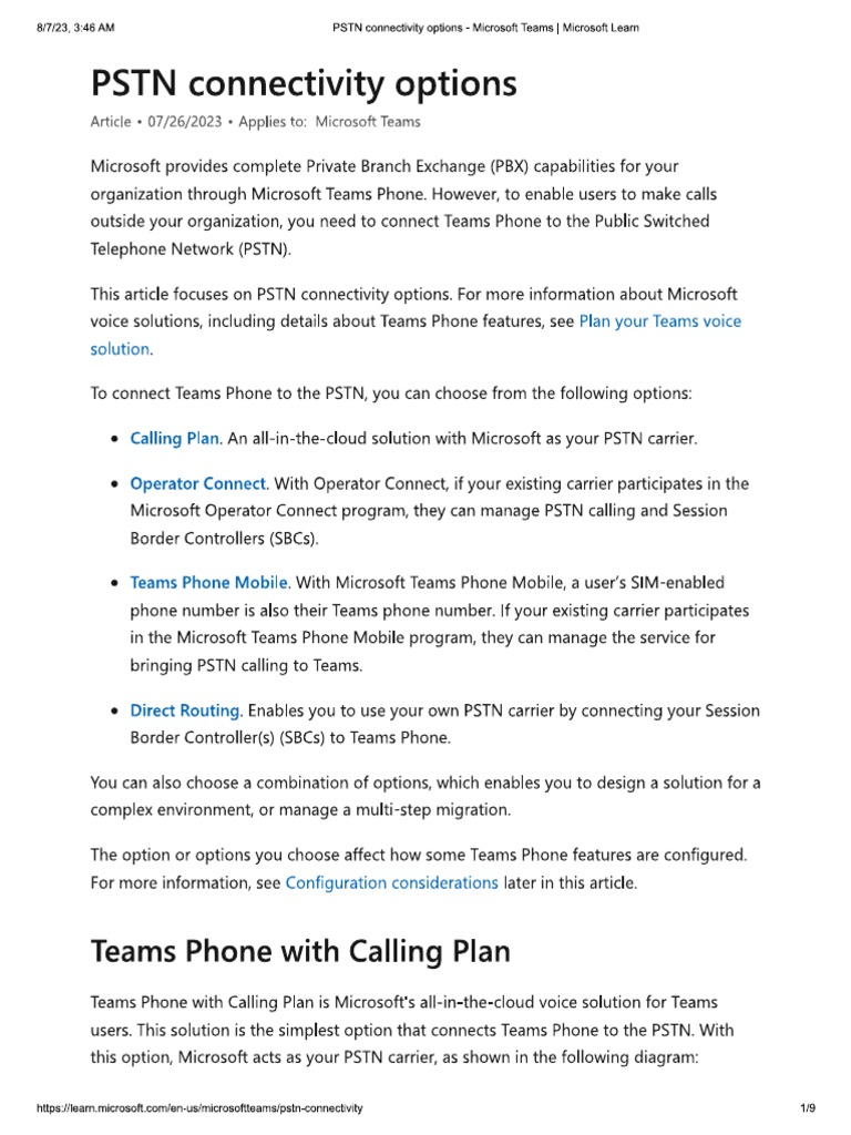 PSTN Connectivity Options | PDF