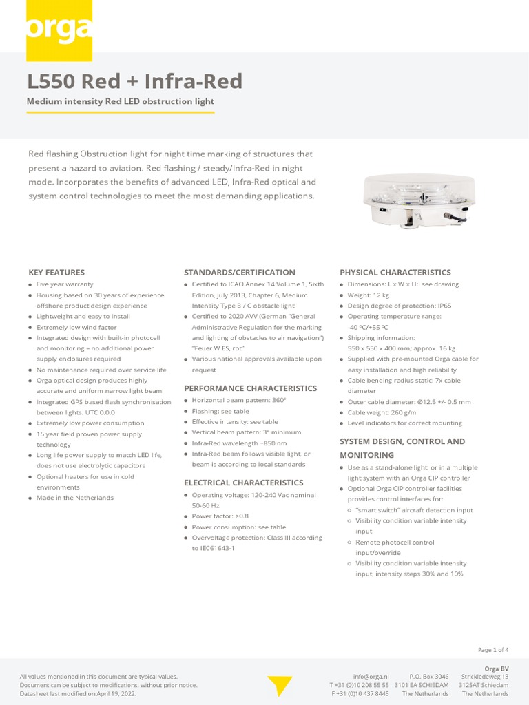 L550-Red-Infra-Red-Datasheet-13 Obstruction Light | PDF | Infrared ...