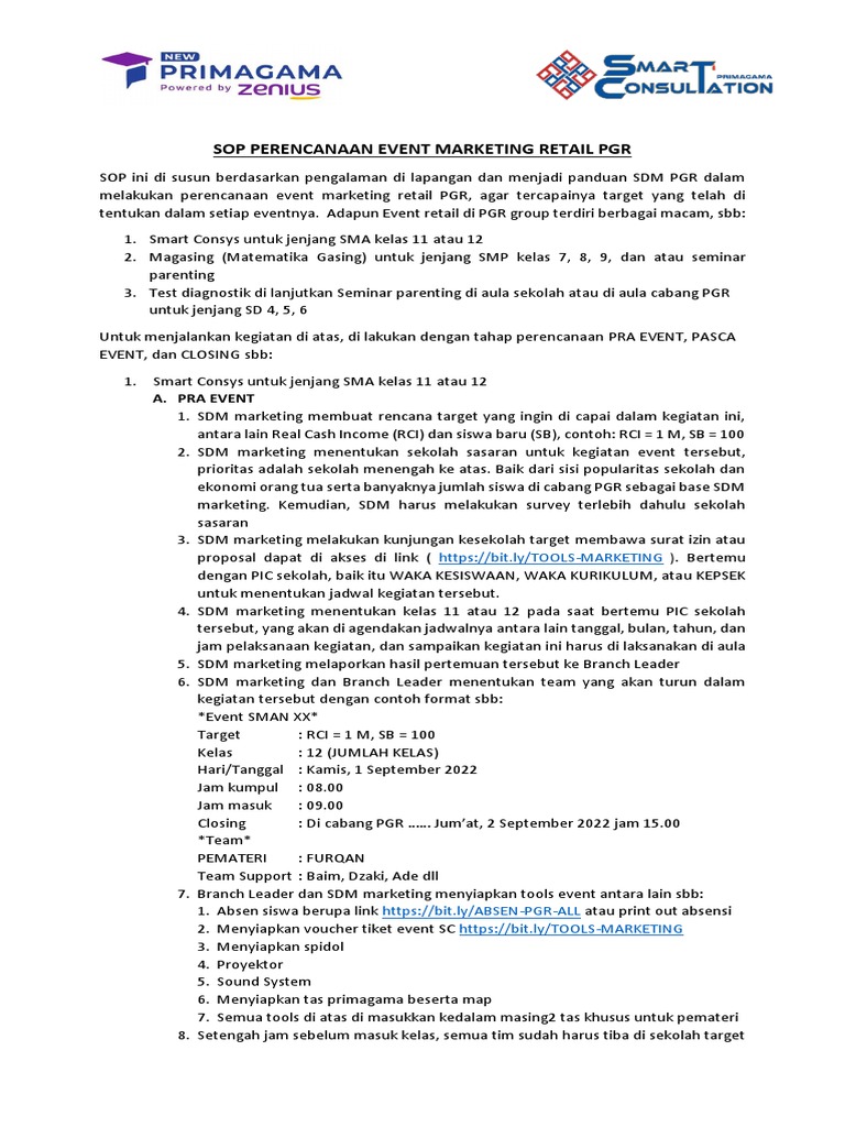 SOP Event Marketing Retail PGR | PDF