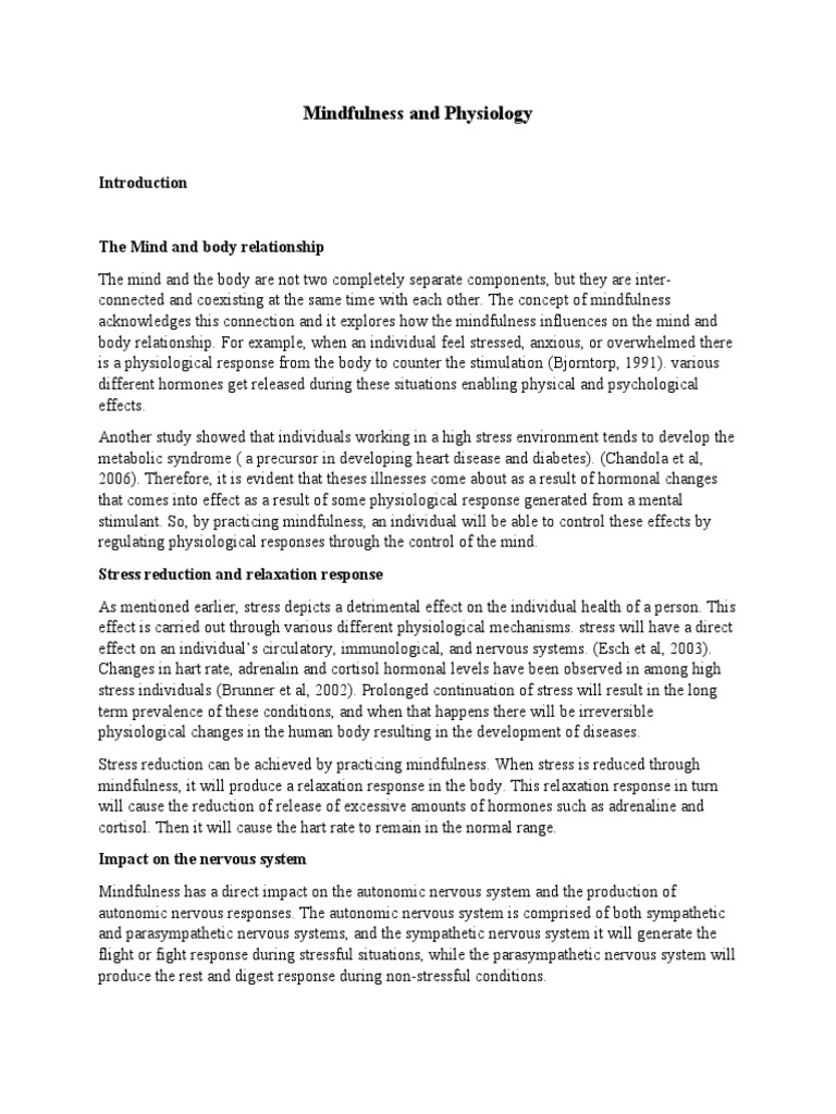 Mindfulness and Physiology | PDF | Stress (Biology) | Mindfulness